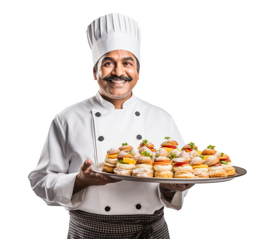 Happy Indian baker poses against a white background | Imaginebuddy