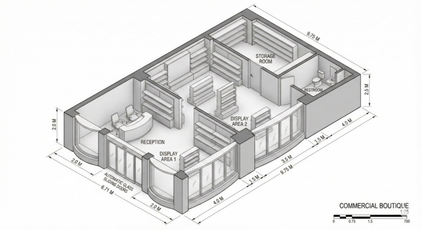 Boutique Floor Plan 22x32 Ft Isometric Layout Google Gemini Prompt ...