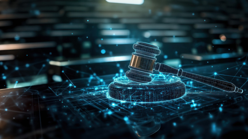 Digital gavel on virtual background, symbolizing tech driven legal ...