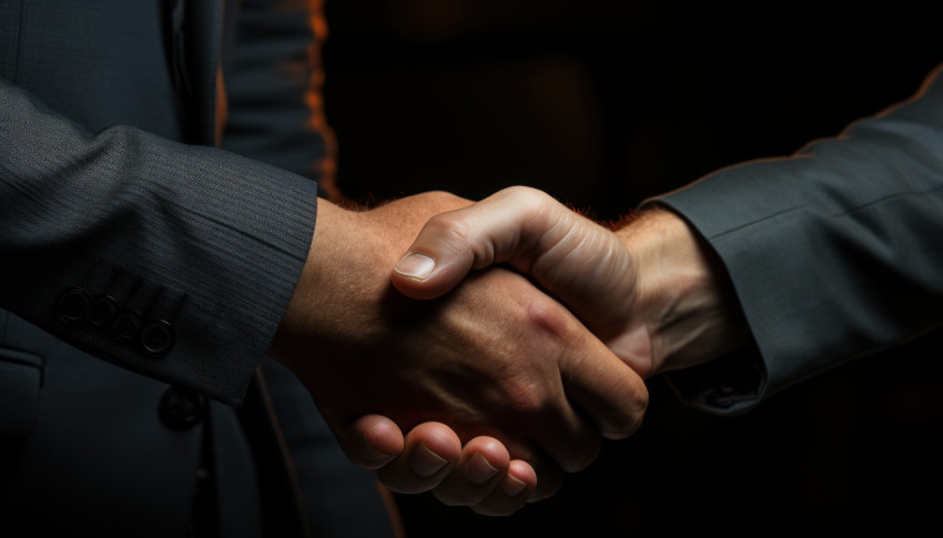 A positive moment as two business partners confirm their deal with a ...