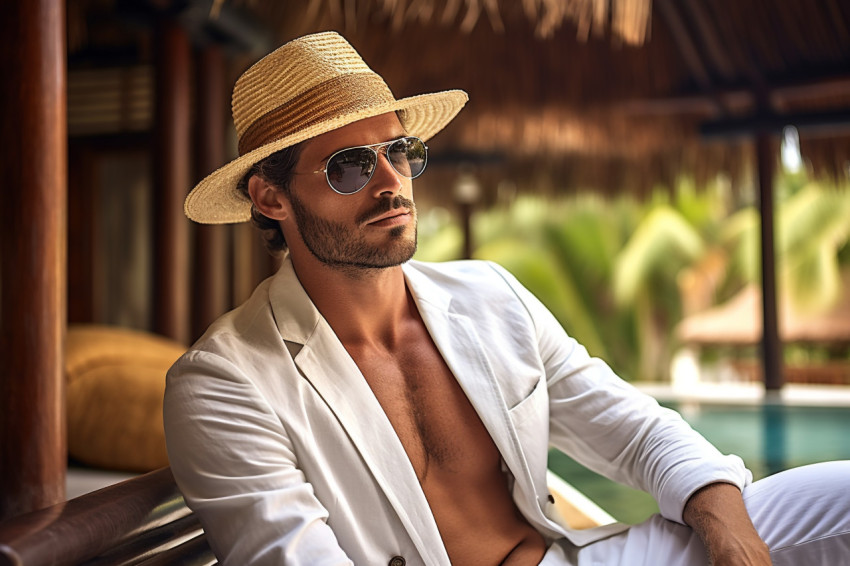 Man chilling poolside at tropical resort | Imaginebuddy