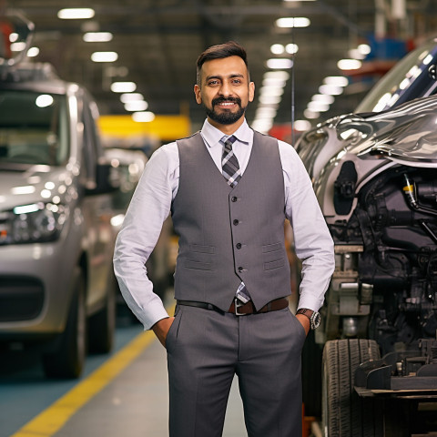 Confident handsome indian man automotive inventory manager at work on ...