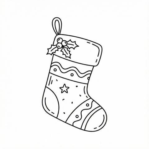 Festive Christmas stocking with holly in simple line-art doodle Google ...