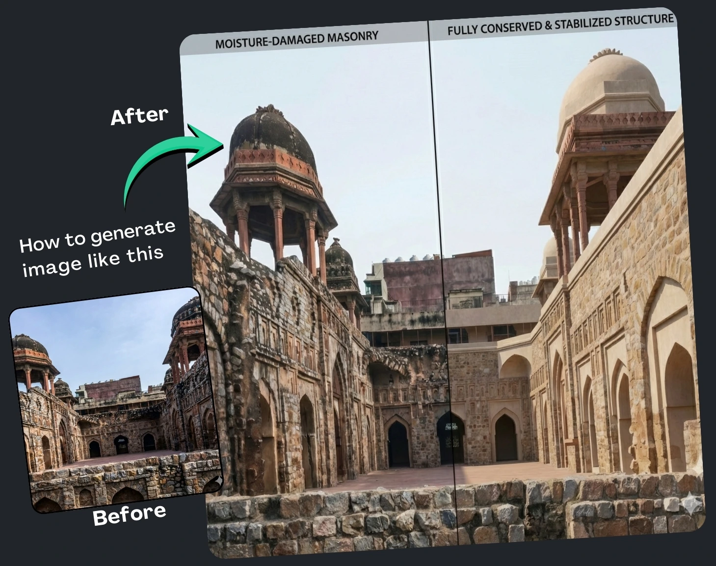 Before and After Building Restoration Gemini Prompt